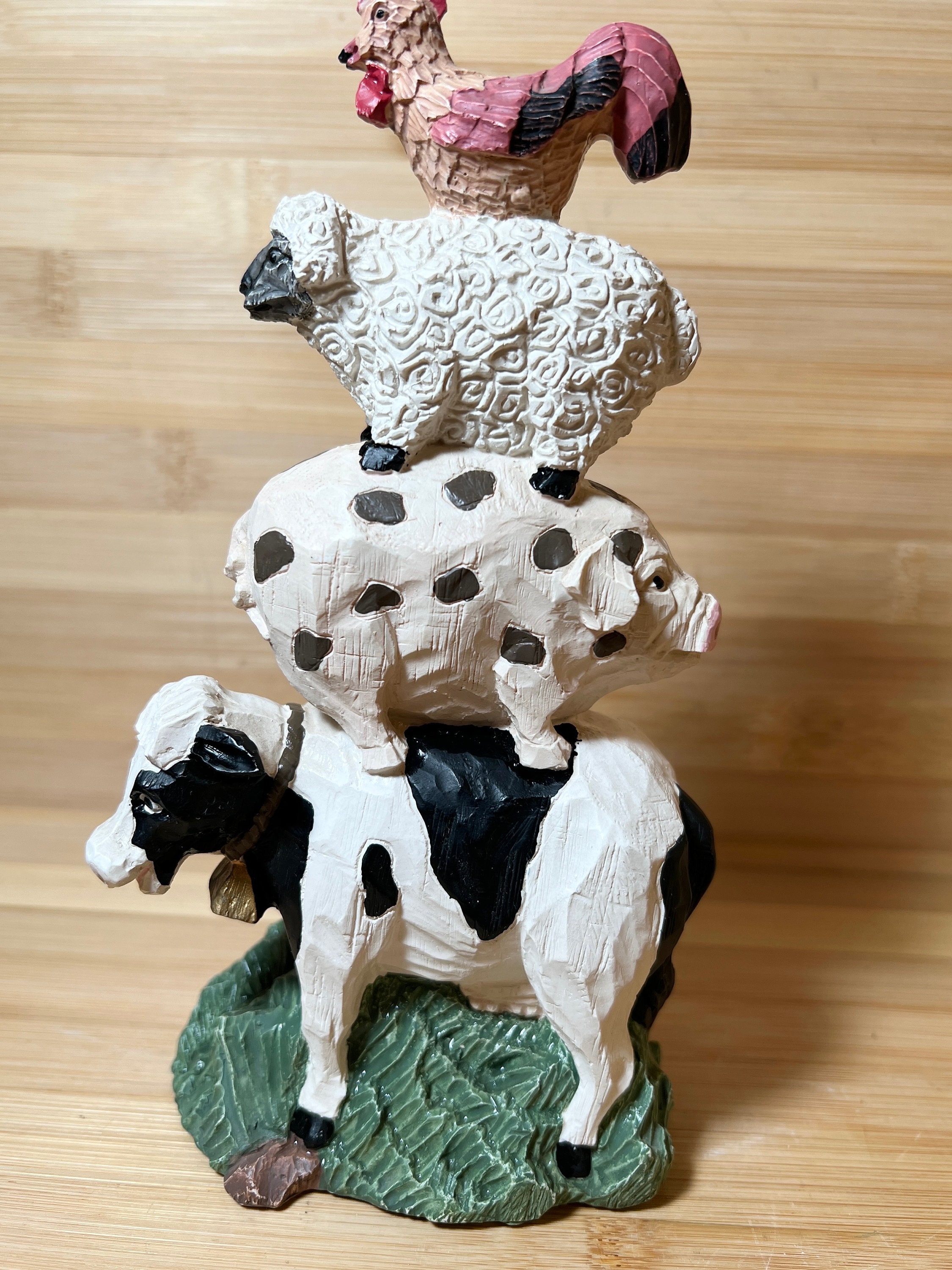 Barnyard Stacked Animals Farm Statue Cow Pig Sheep Chicken Rooster ...