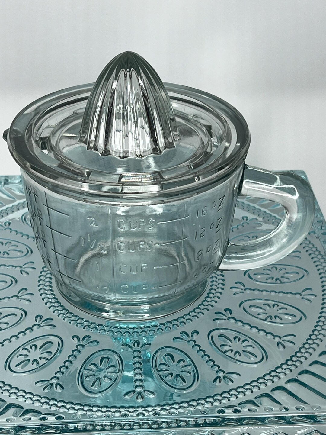 Hazel Atlas Juicer Measuring Cup Set Vintage Clear Glass Reamer 1930's ...