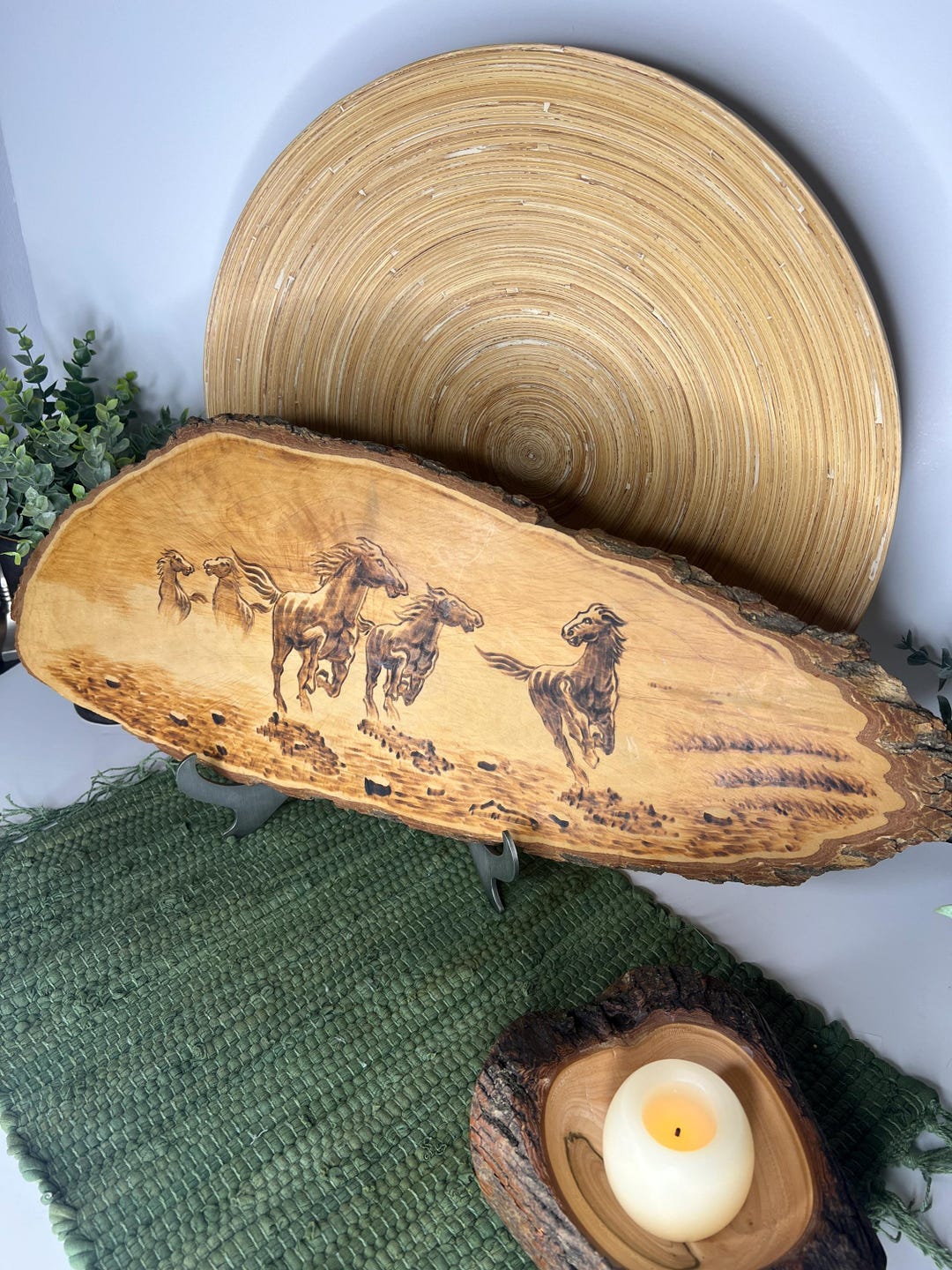 Vintage Running Horses Live Edge Wood Wall Art Plaque Home Decor ...
