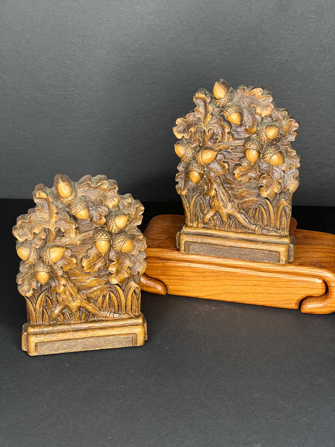 Vintage Syroco Bookends Oak Tree Acorn Wood Composite Pair Set Art Deco ...