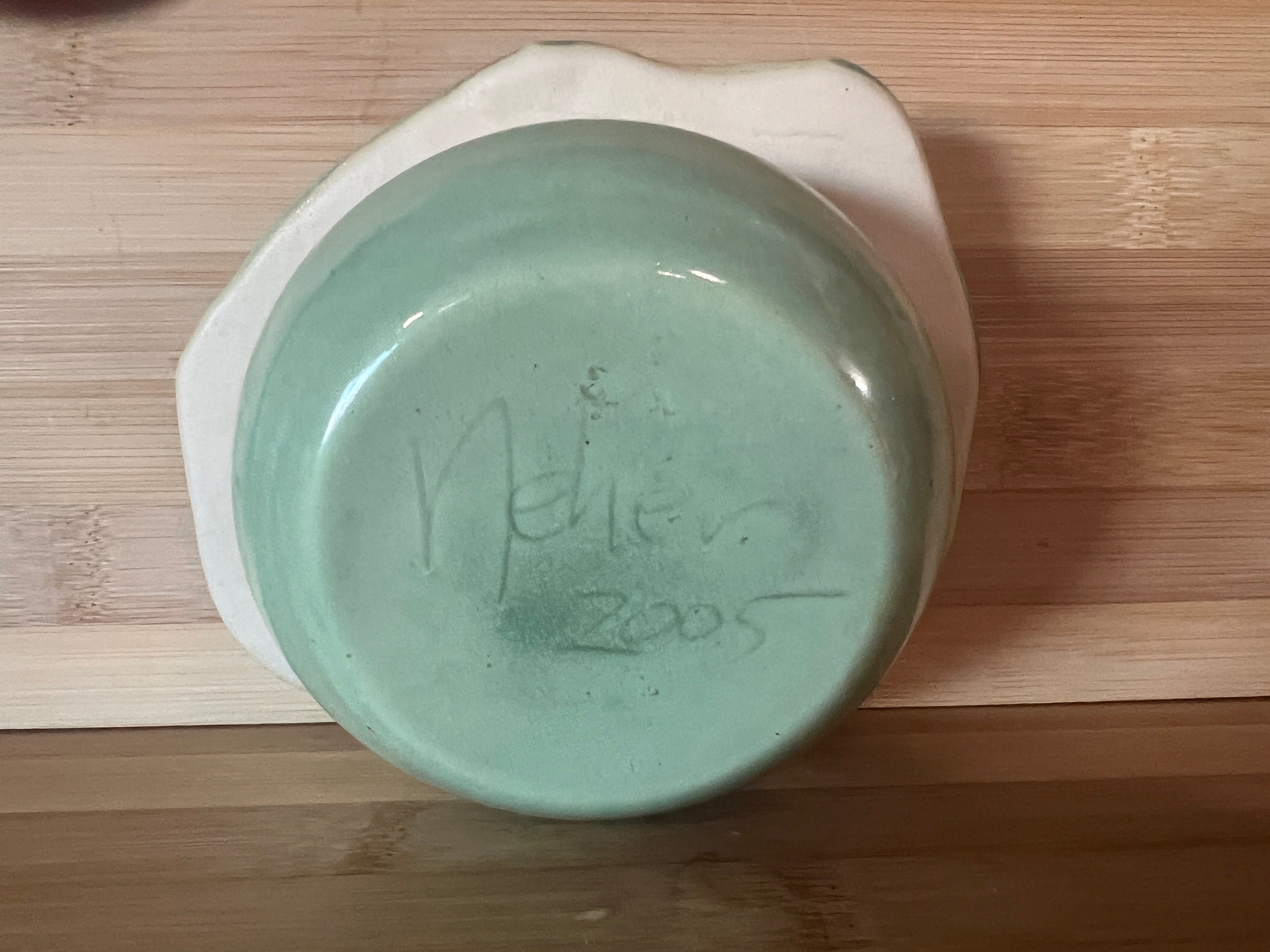 Studio Pottery Ikebana Flower Frog Vase Pot Signed Neher Etched Surface ...
