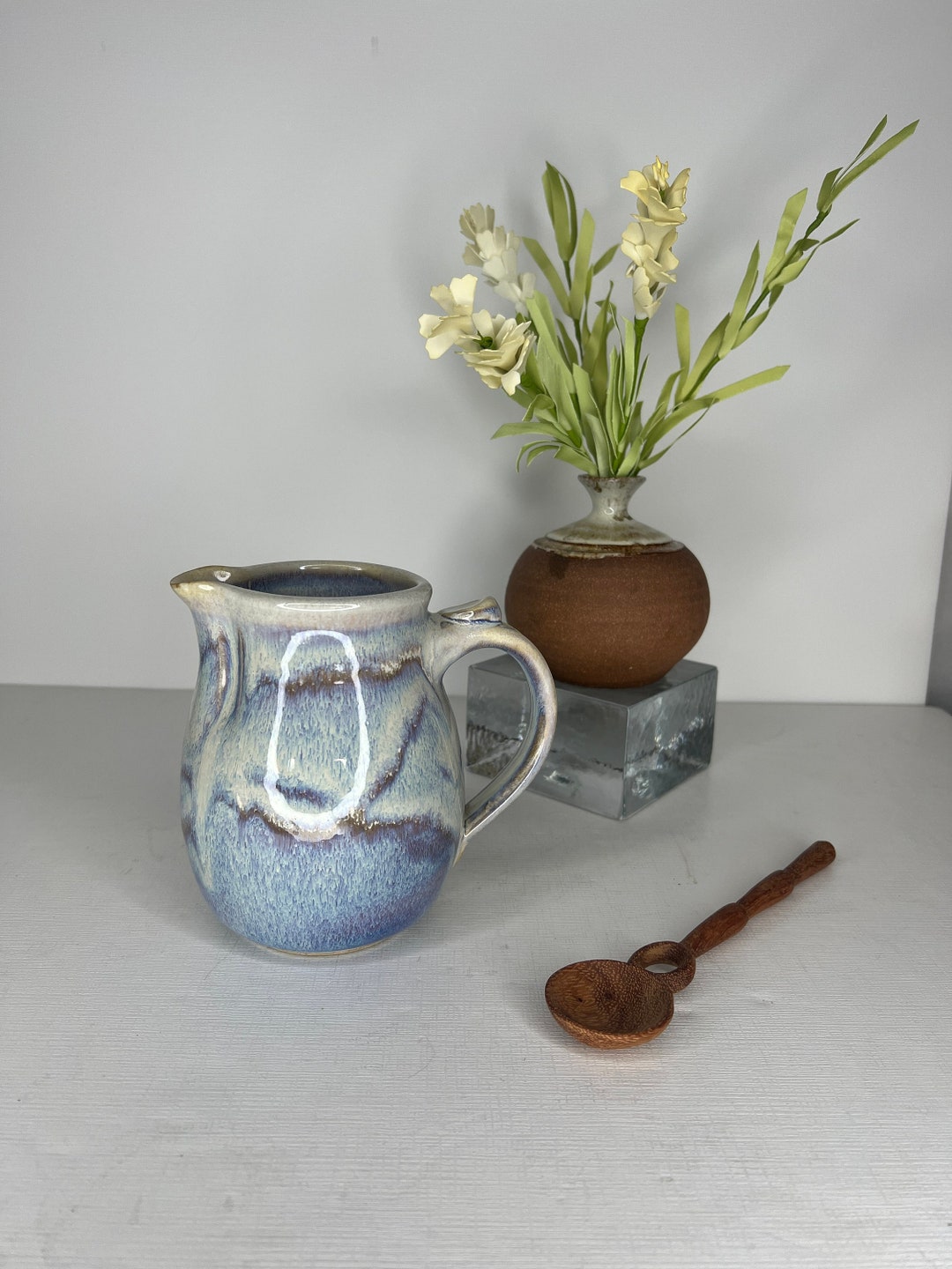 Vintage Studio Pottery Pitcher Vase Hand Made Utensil Caddy Coastal ...