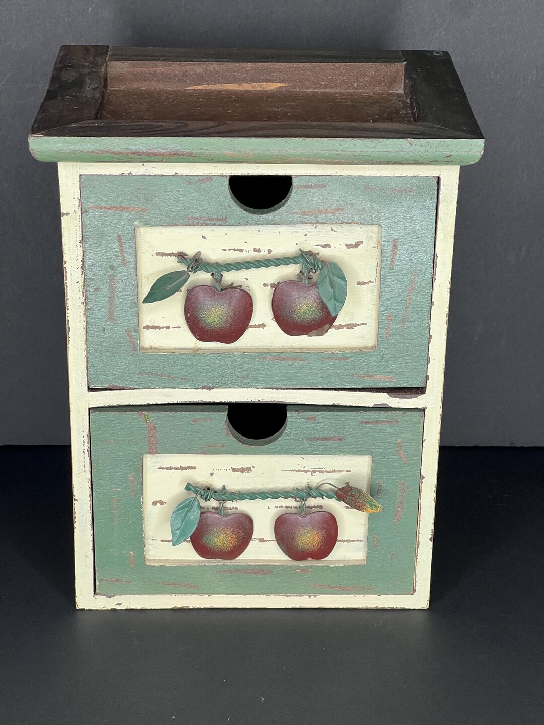 Vintage Wooden 2-drawer Storage Box: Rustic Apple Folk Art Decor - Etsy