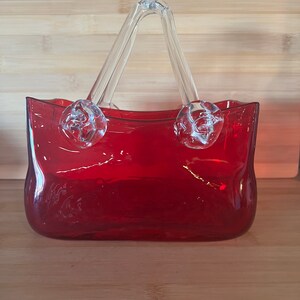 Stunning Hand Blown Glass Red Ruby Purse Open Top With Applied Clear ...