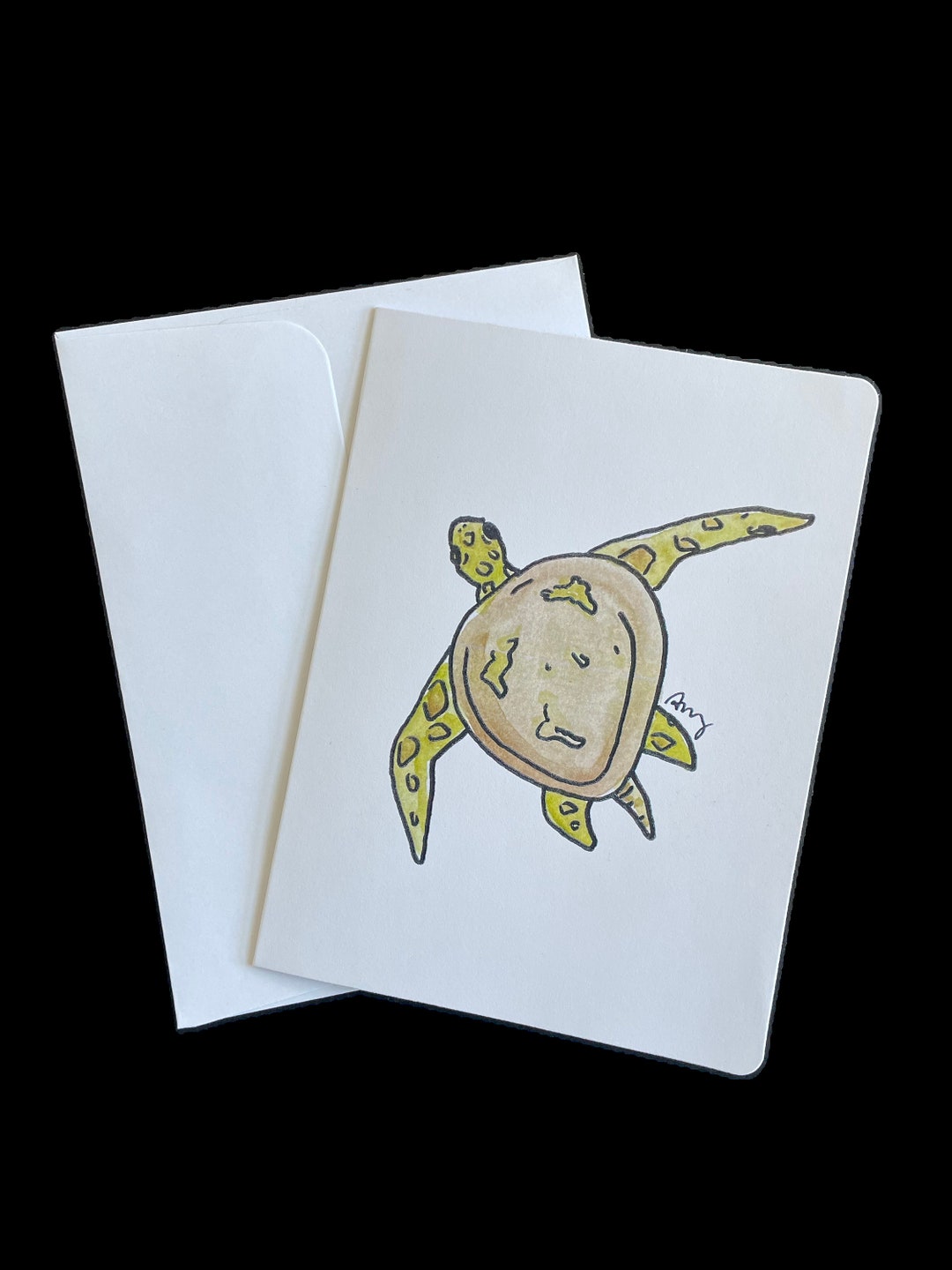 Watercolor Sea Turtle Blank Greeting Card - Etsy