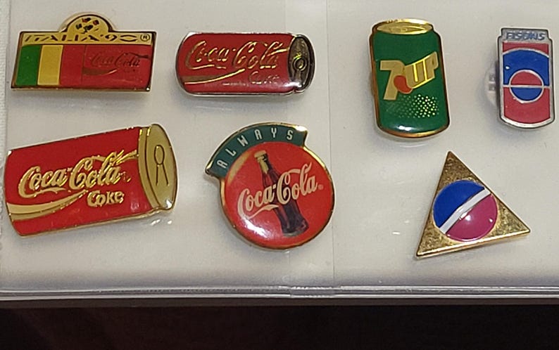 Set of Iconic Vintage Pins: Coca-cola, Pepsi, 7up 90s - Etsy