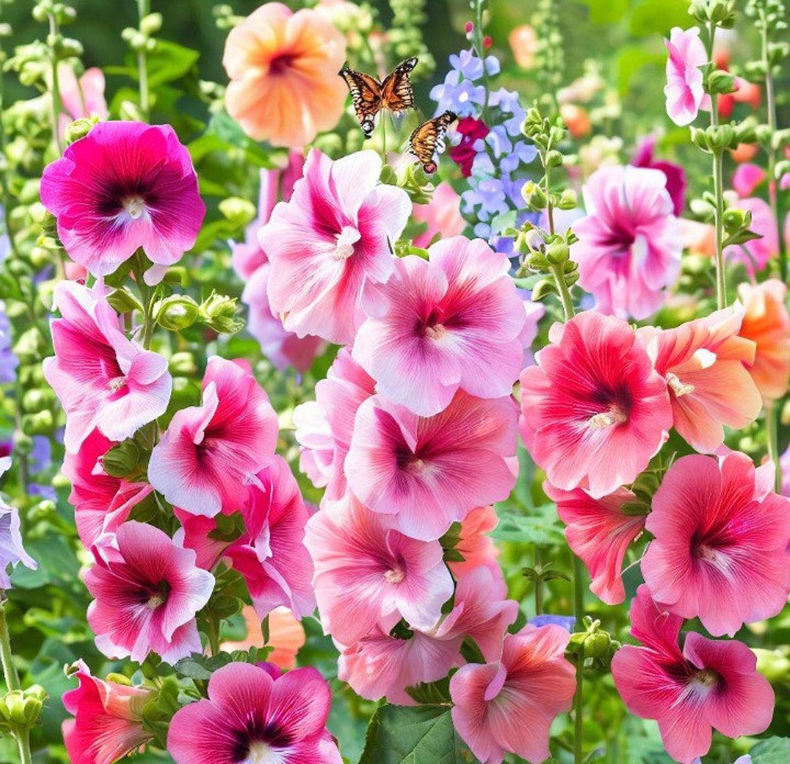 Alcea Rosea Hollyhock, Single Mixed Flower Seeds, Versatile Beauty ...