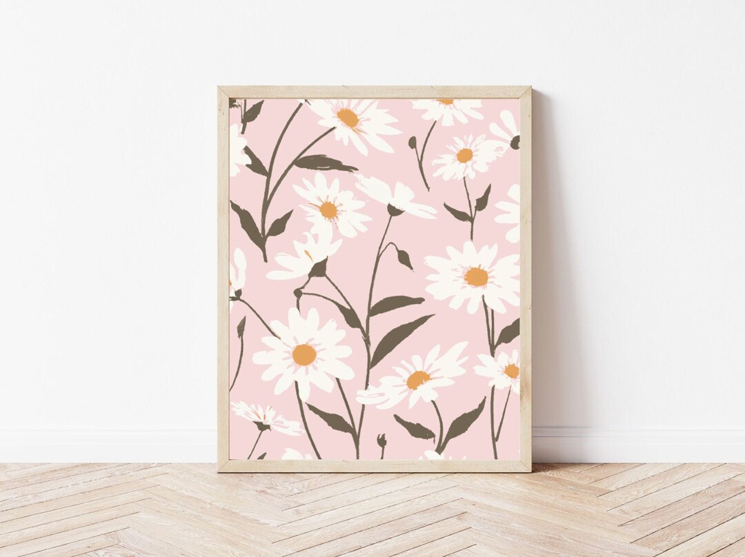 Daisies Floral Pink Printable Art Poster, Flower Posters, Pink ...