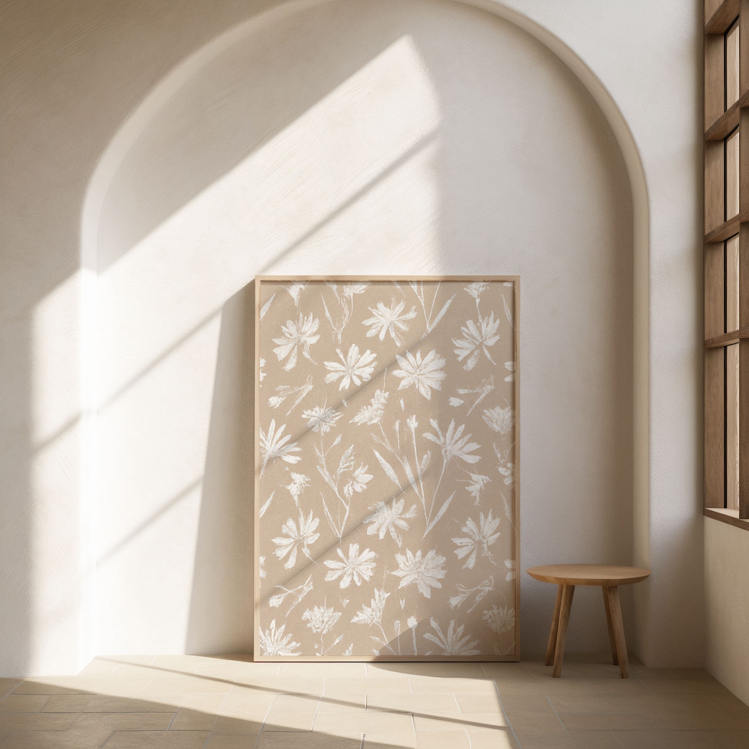 White and Beige Floral Print, Beige Printable Posters, Beige Aesthetic ...