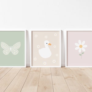Set of 3 Daisy Flower Art, Girls Boho Nursery Daisies Art, Butterfly ...