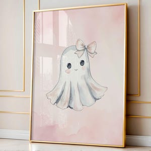 Ghost With Pink Bow Art, Blush Pink Girls Room Nursery, Pink Halloween ...