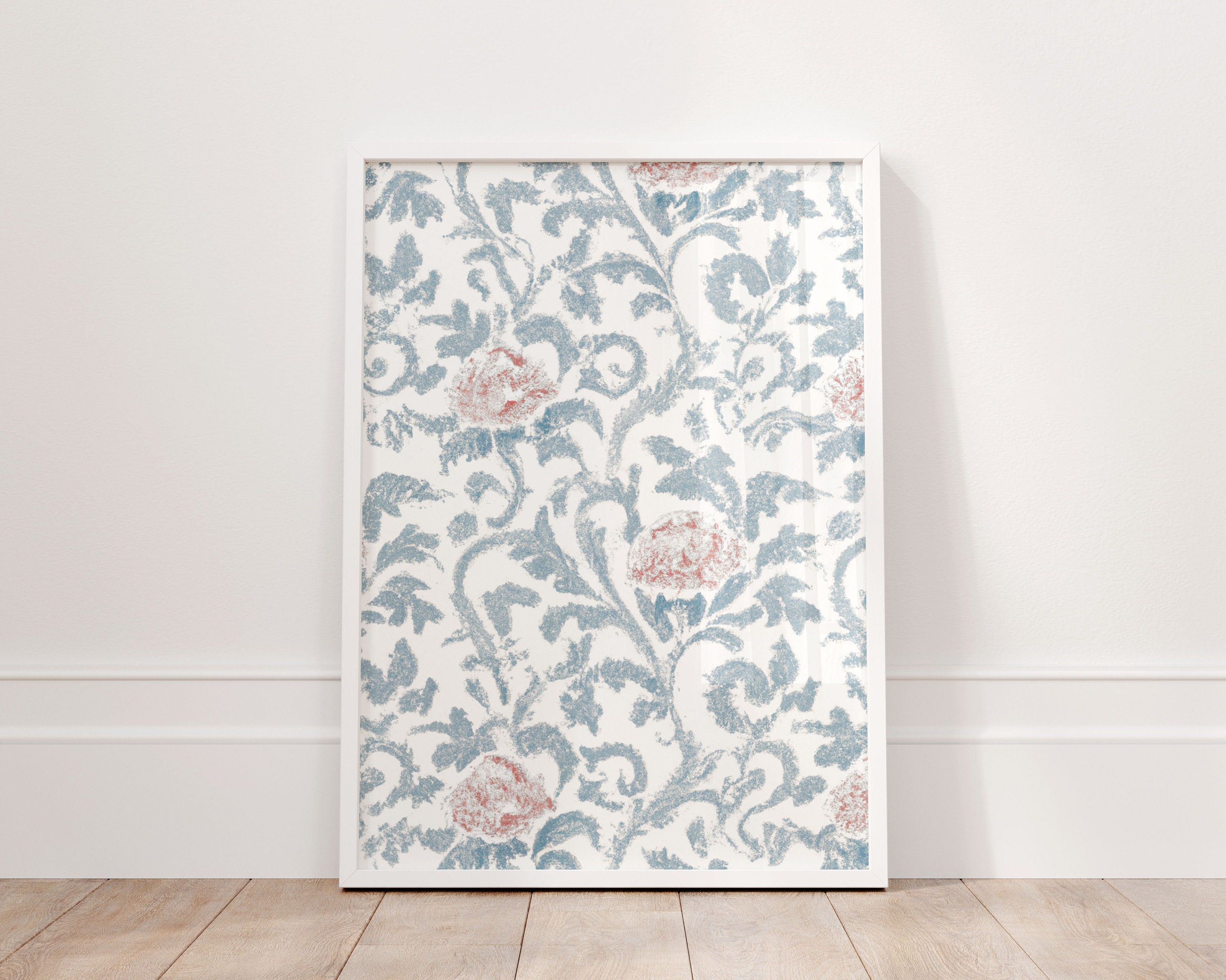 Blue Floral Vintage Wallpaper Pattern Print, Blue Posters, Printable ...