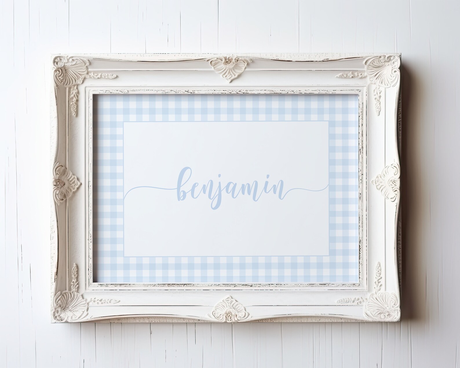 Custom Name Light Blue Nursery Art, Gingham Plaid Minimal, Blue Gingham ...