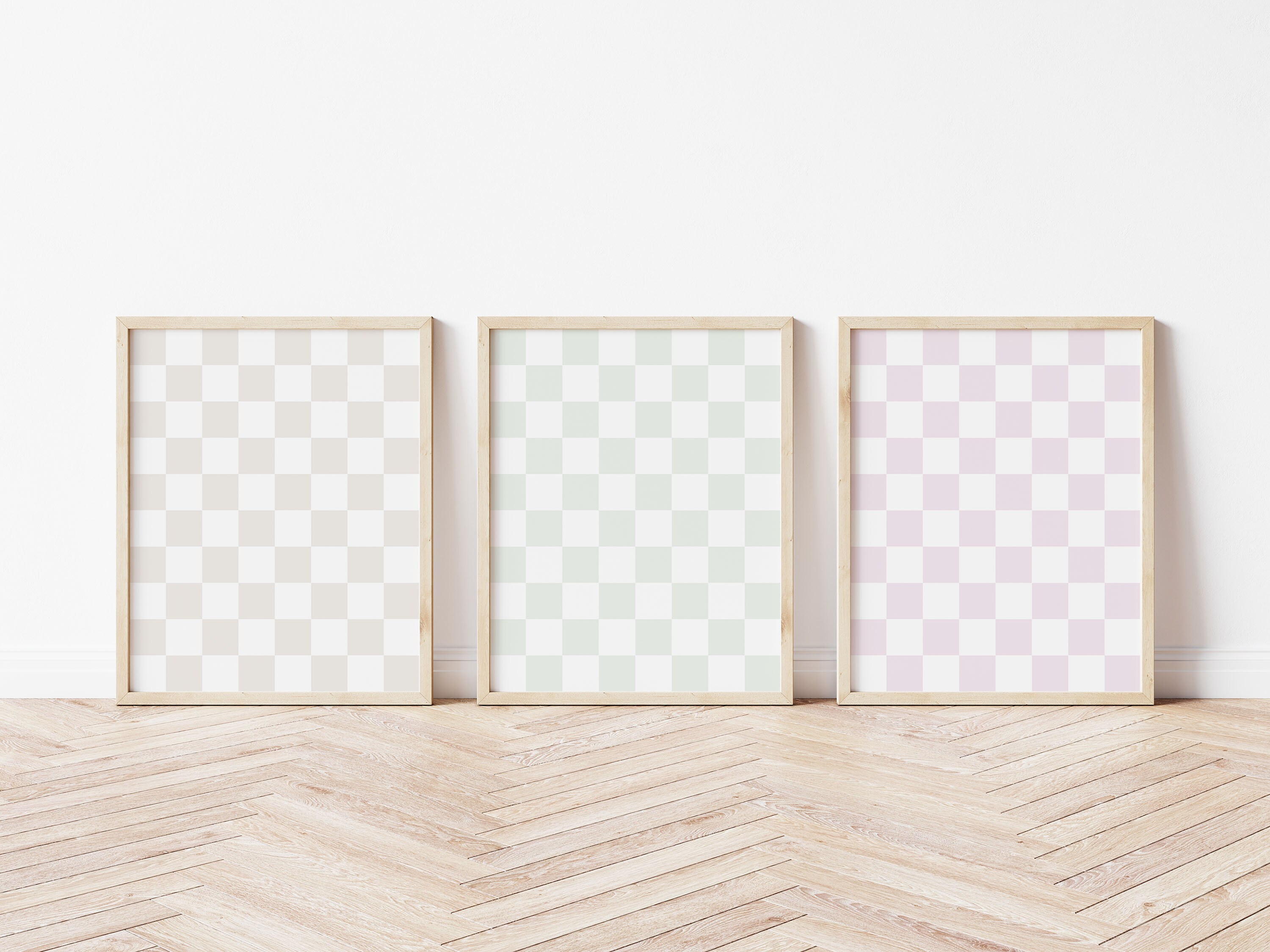 Set of 3 Checkered Art, Pink, Beige, Green, Abstract, Preppy Wall Art ...