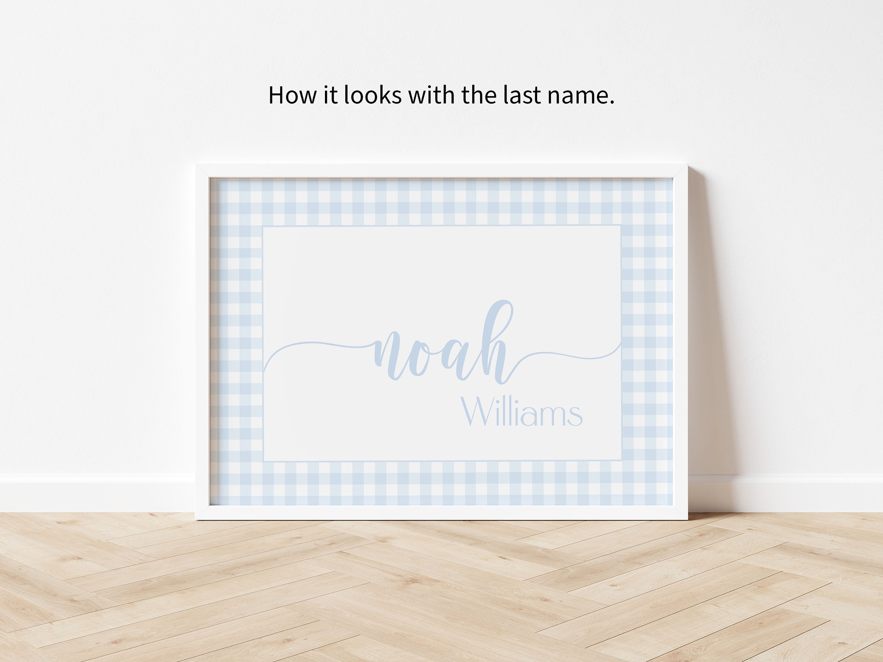 Custom Name Light Blue Nursery Art, Gingham Plaid Minimal, Blue Gingham ...