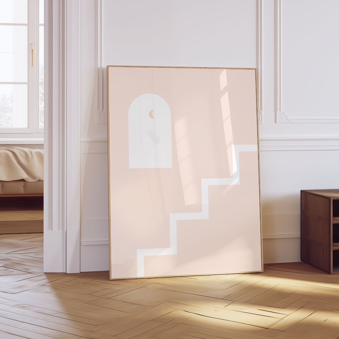 Pastel Peach Stairs Art, Pastel Scandinavian Art, Living Room Minimal ...