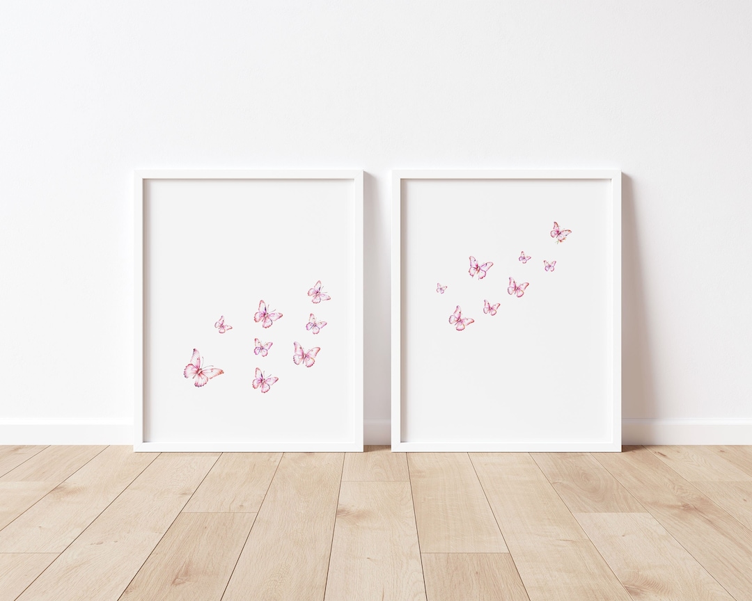 Set of 2 Butterfly Flying Swarm, Pink Watercolor Butterflies, Pink ...