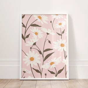Daisies Floral Pink Printable Art Poster, Flower Posters, Pink ...