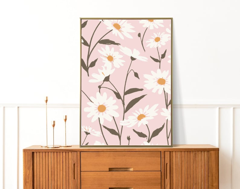 Daisies Floral Pink Printable Art Poster, Flower Posters, Pink ...