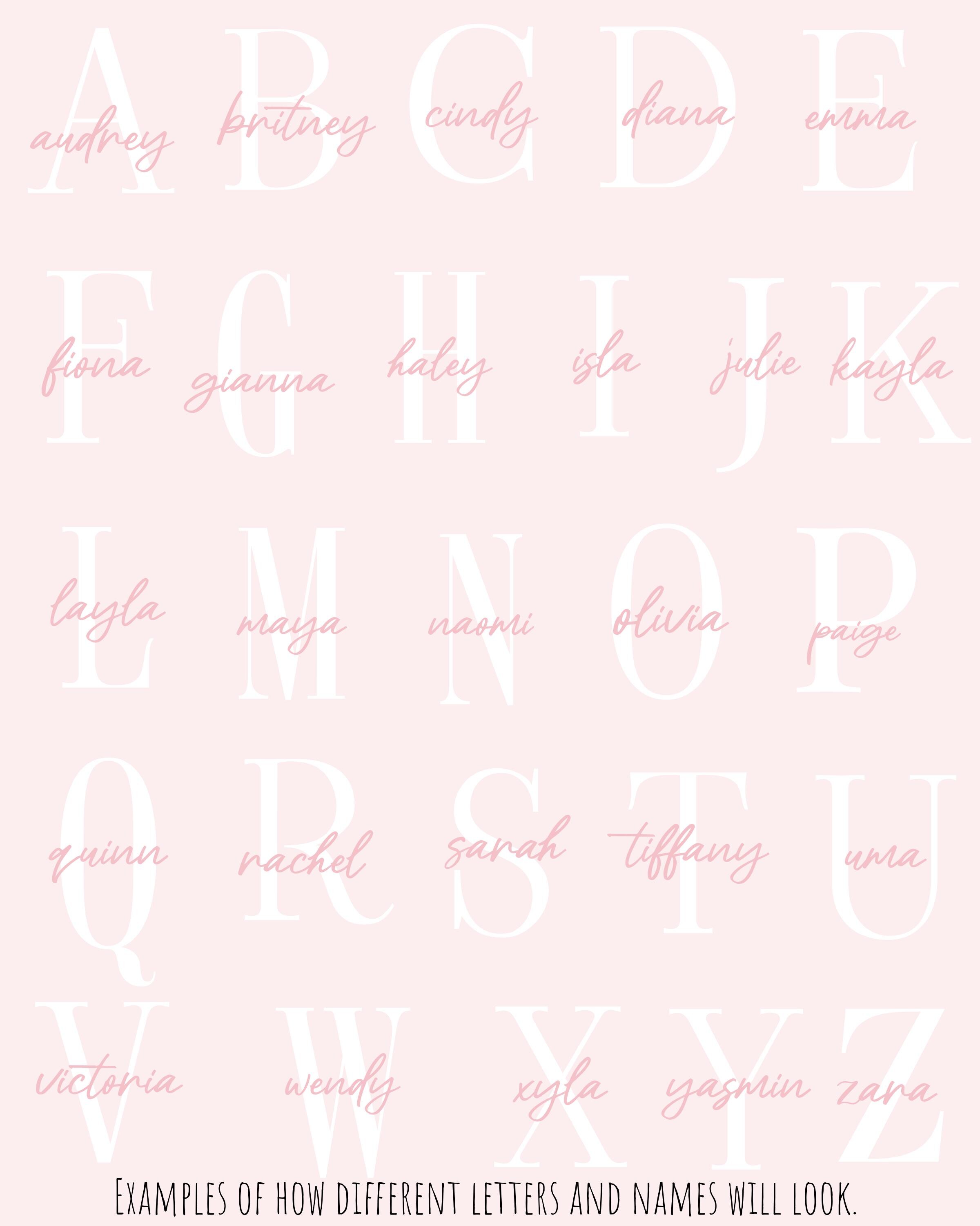 Pink Bow Custom Initial and Name Art Print, Pink Girly Posters, Pink ...