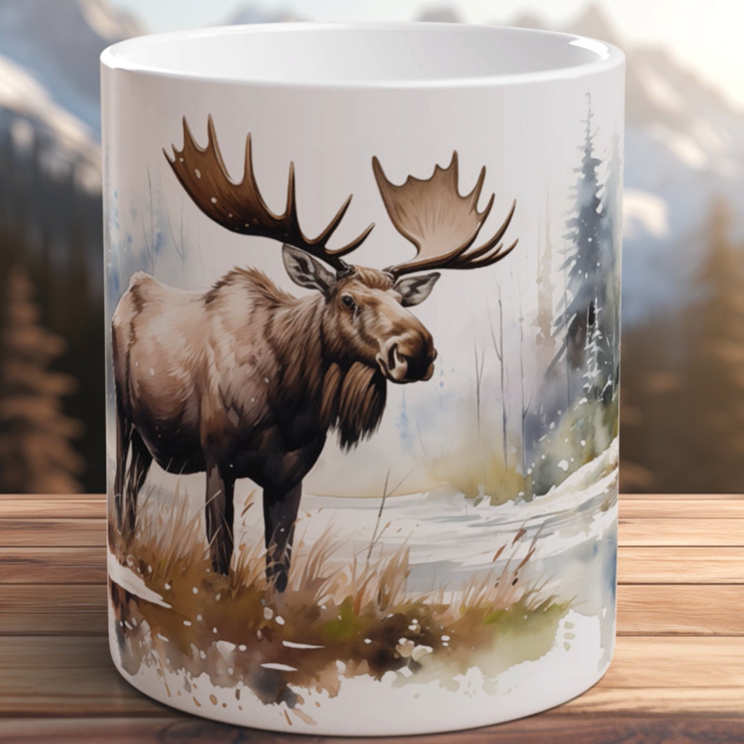 Moose Mug Hand Painted Wildlife Art Coffee Cup Watercolor Big Moose ...