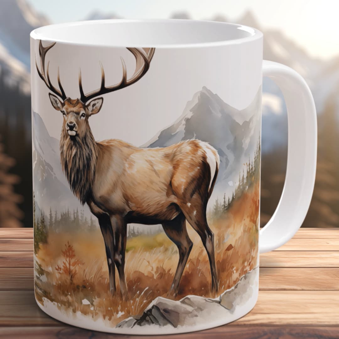 Rustic Wapiti Mug Wilderness Scene Ceramic Coffee Cup North American ...