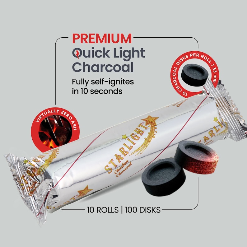 Starlight Charcoal Instant Light Charcoal Tablet 10 Roll -100 Tablet ...