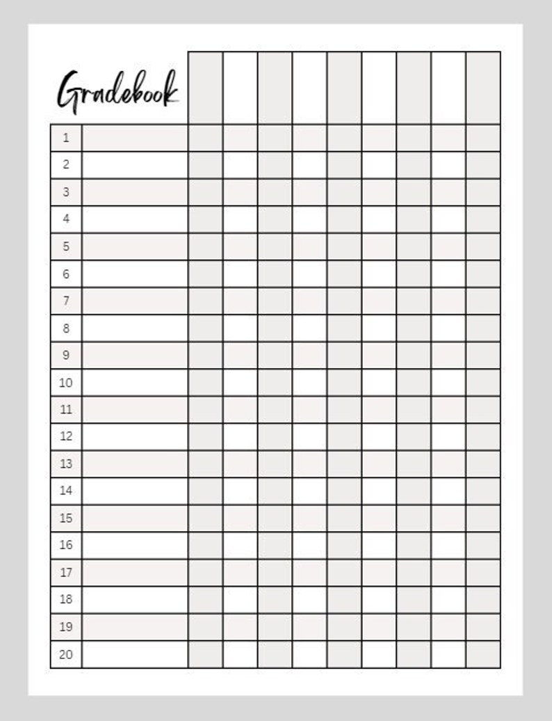 Printable Gradebook Layout - Etsy