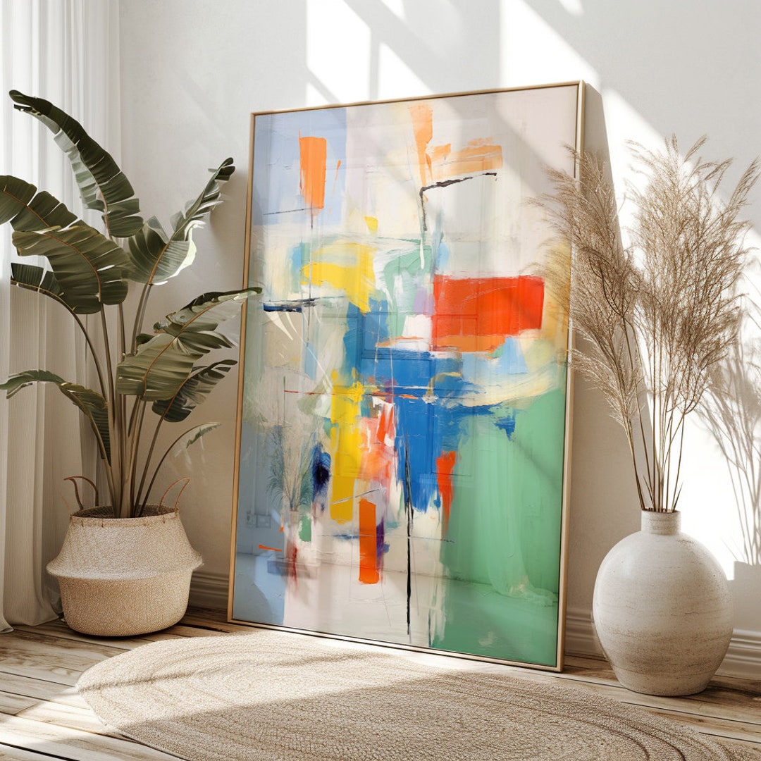 Abstract Green Modern Color Blocks, Bold Brush Strokes Red Painting ...