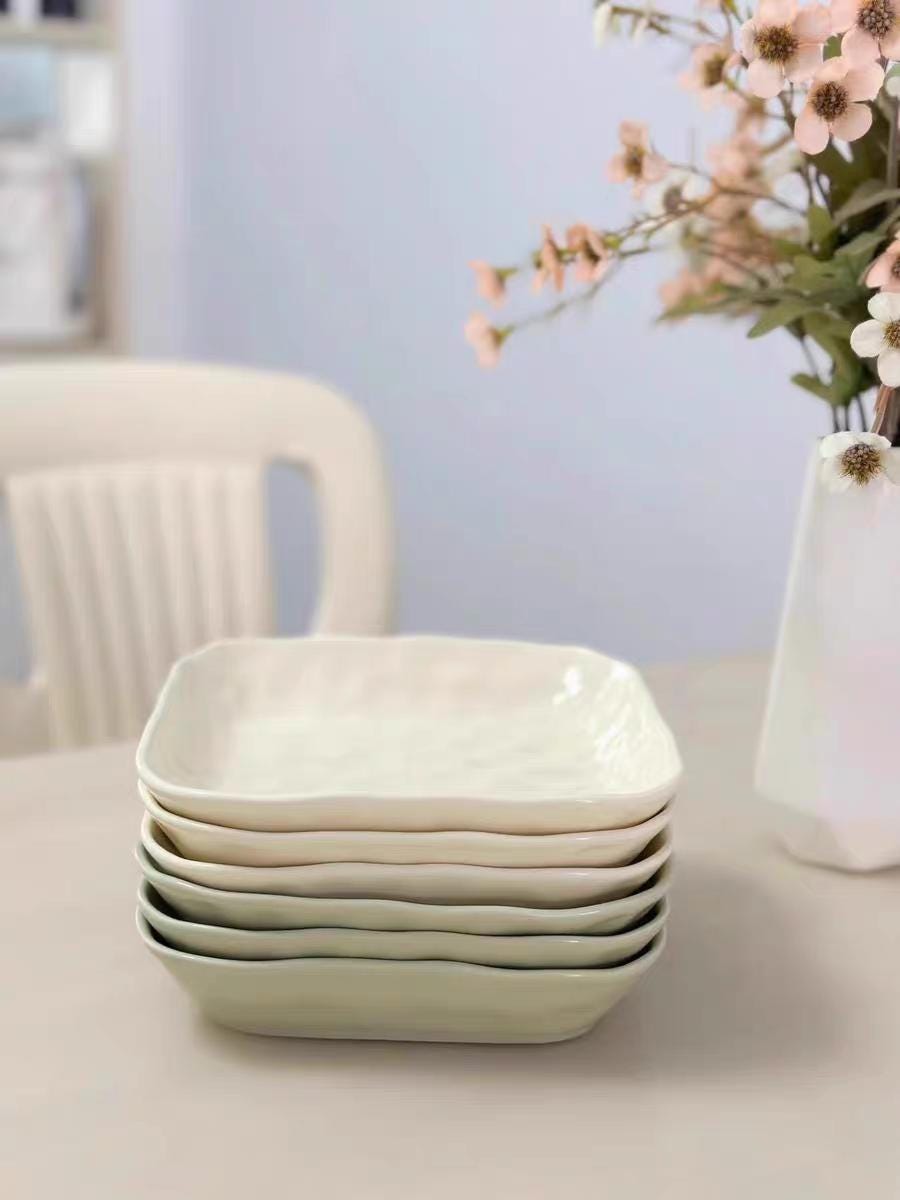 Minimalist Square Ceramic Plate: Cream & Green Wabi-sabi Dinnerware - Etsy