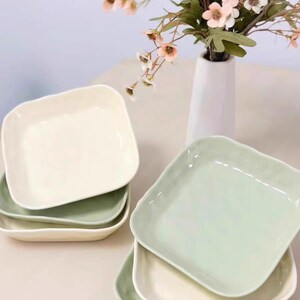 Minimalist Square Ceramic Plates – 8 Inch Dinnerware in Cream, Green ...