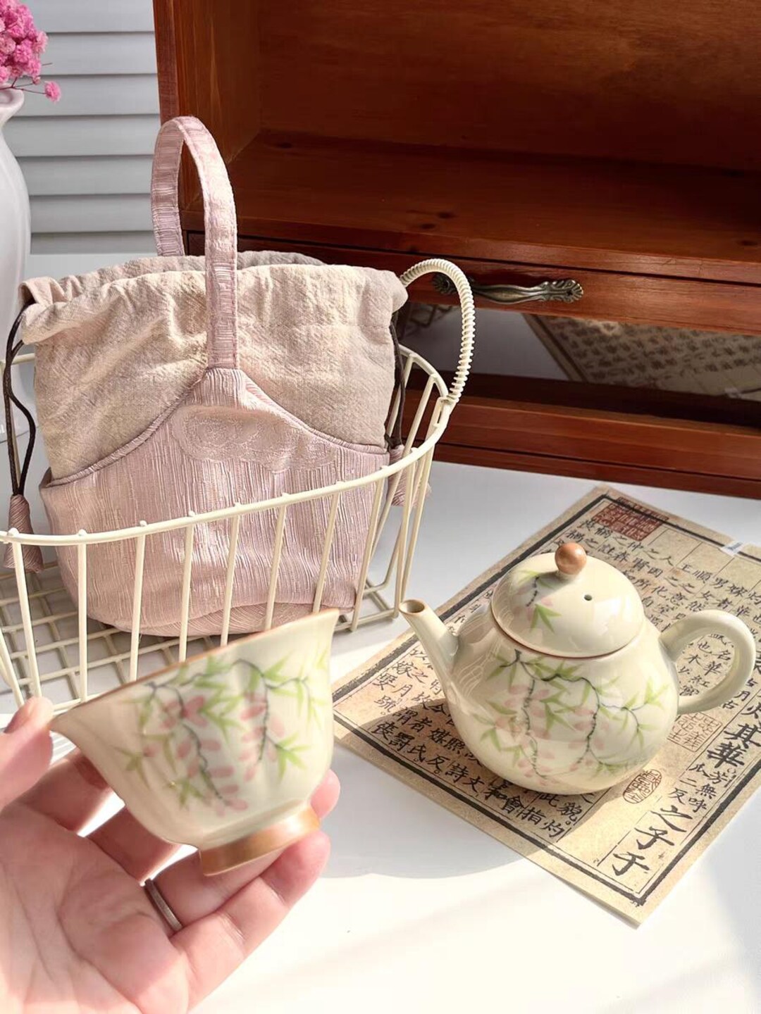 Floral Pattern Asian Japanese Style Portable Ceramic Teaware Gift Set ...
