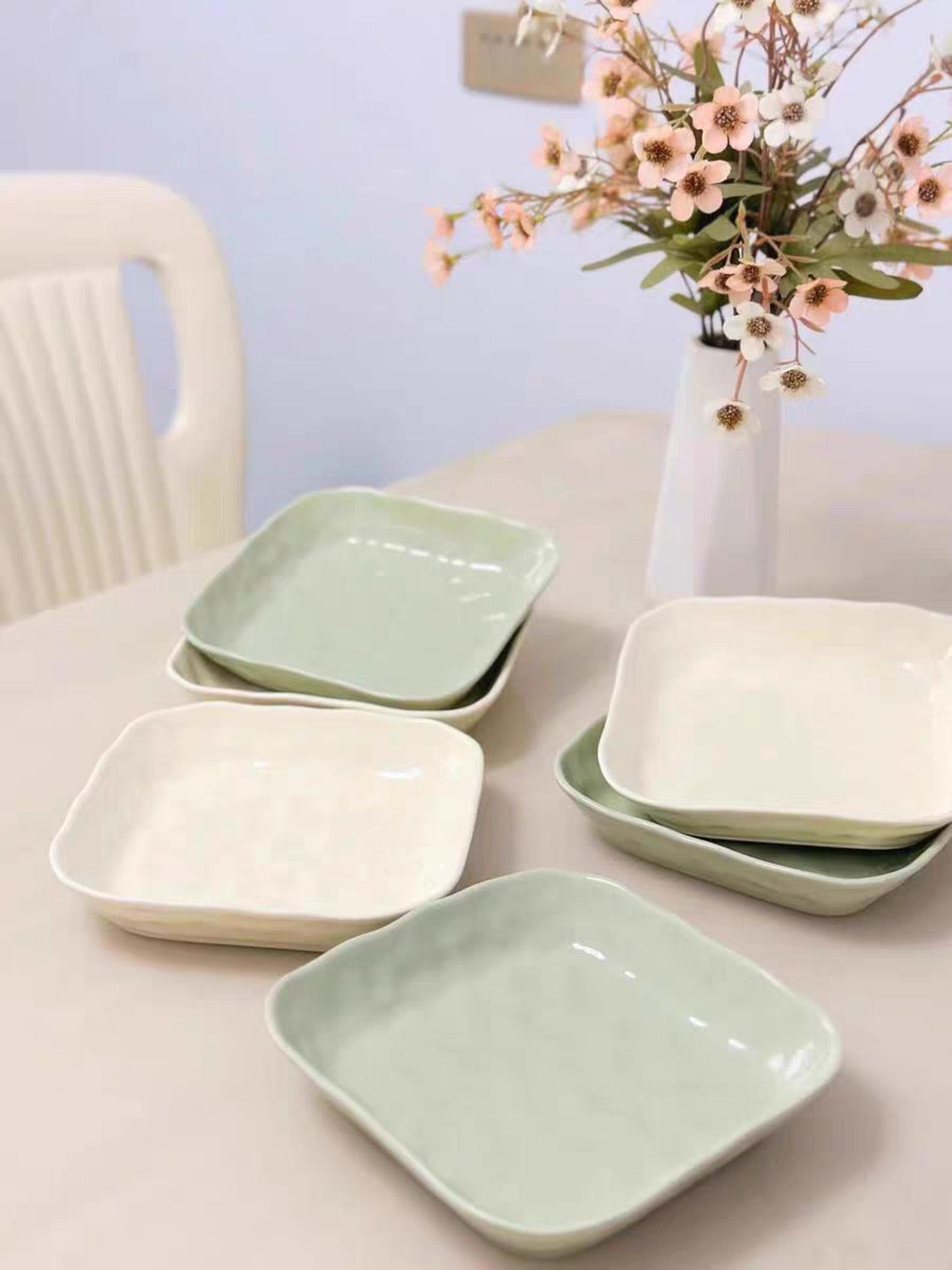 Minimalist Square Ceramic Plates – 8 Inch Dinnerware in Cream, Green ...