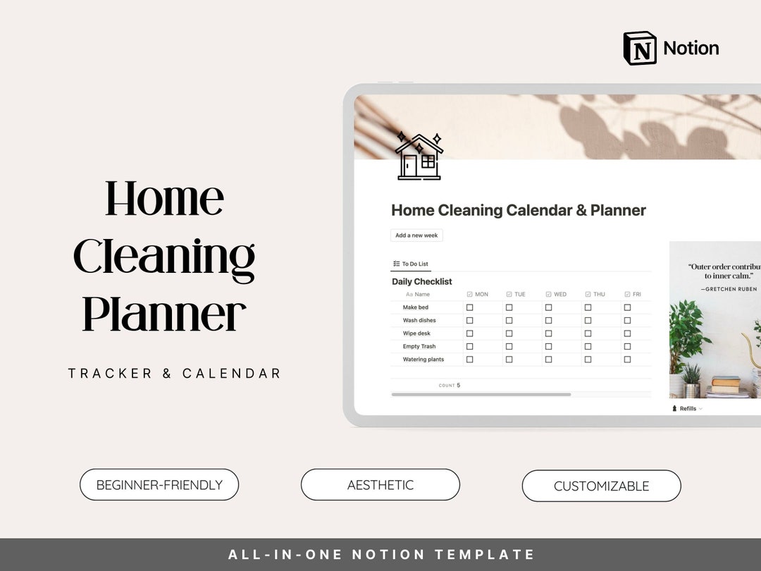 Cleaning Schedule Notion Template, Home Organization Planner, Home ...