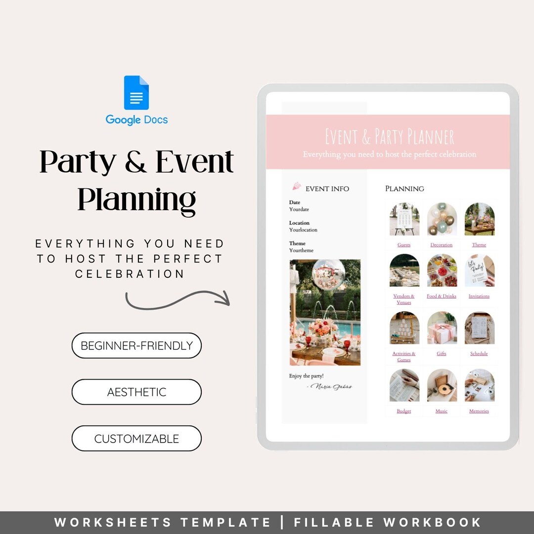 Google Docs Workbook Template, Party Planner, Party Digital Workbook ...