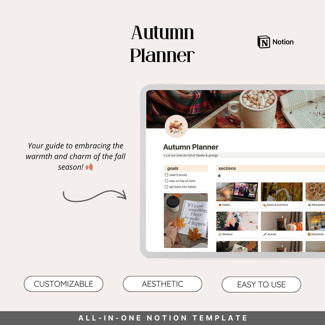 Autumn Notion Planner, Cozy Fall Template, Autumn Aesthetic Planner ...