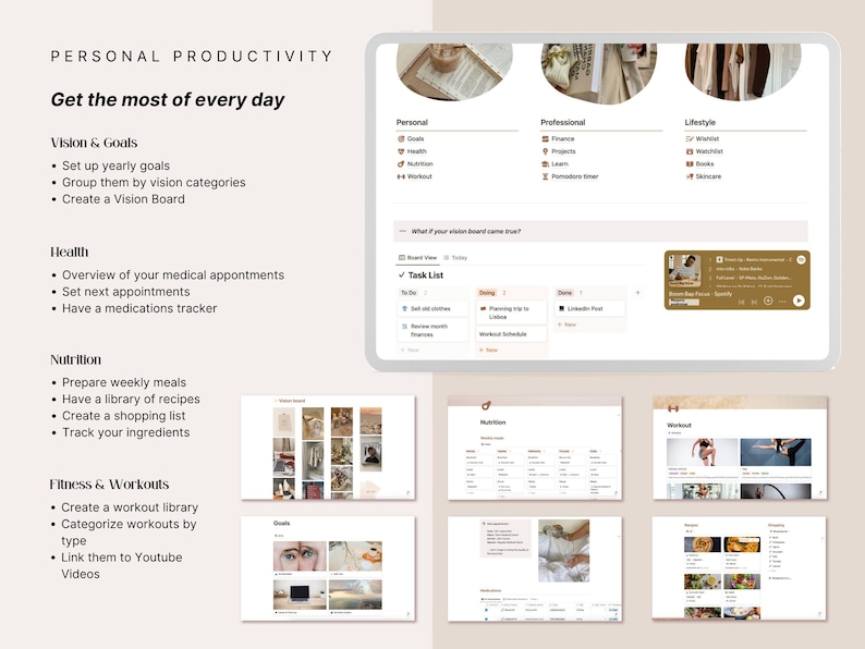 Beige Aesthetic Notion Template, Beige Notion Planner, Life Dashboard ...