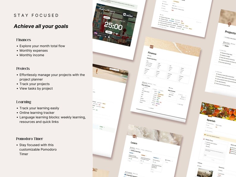 Beige Aesthetic Notion Template, Beige Notion Planner, Life Dashboard, Digital Planner ...