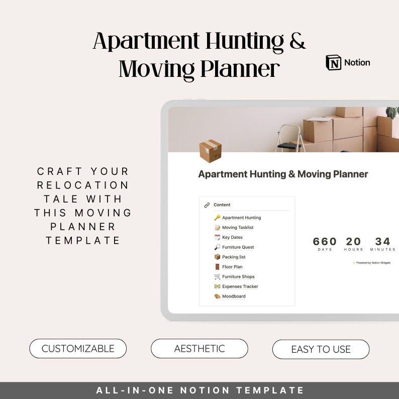 Notion Moving Planner – Apartment Search & Digital Moving Checklist - Etsy