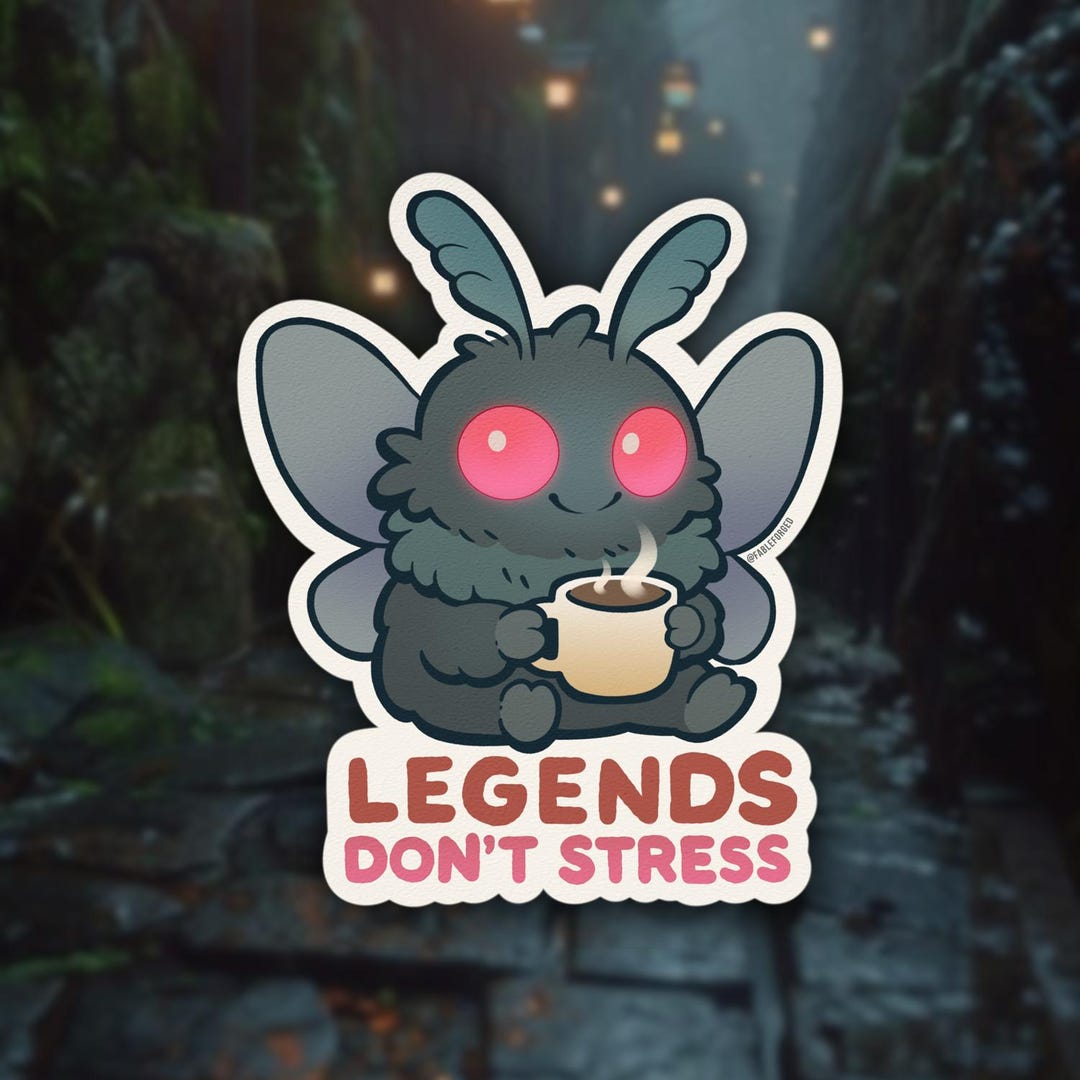 Mothman 'legends Don't Stress' Sticker – Funny Cryptid Meme Vinyl Decal ...