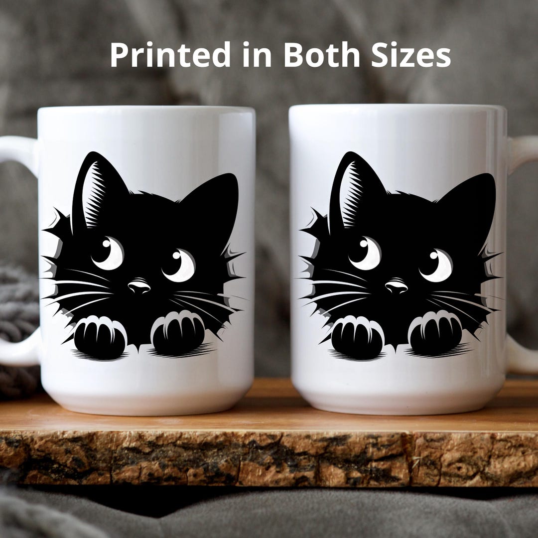 Black Cat Face Mug Gift for Cats Lovers Coffee Cup Cat Peeking Mug ...