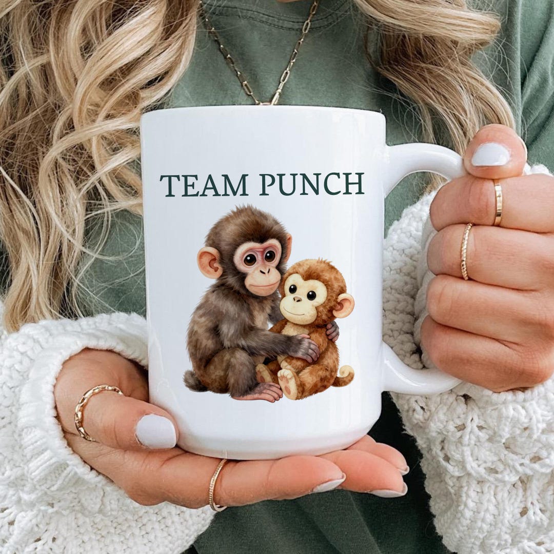 Team Punch Monkey Mug, Cute Baby Monkey Coffee Cup, Adorable Animal ...