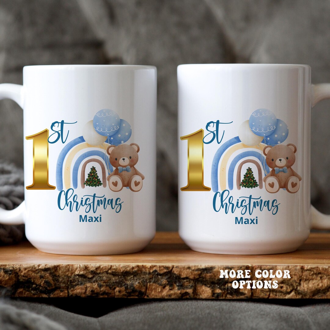 Personalized Teddy Bear First Christmas Mug, Baby Name Baby Shower Gift ...