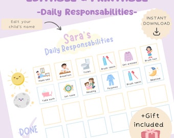 Editable Kids Daily Routine Cards, Chore Chart for Kids, Daily Visual ...