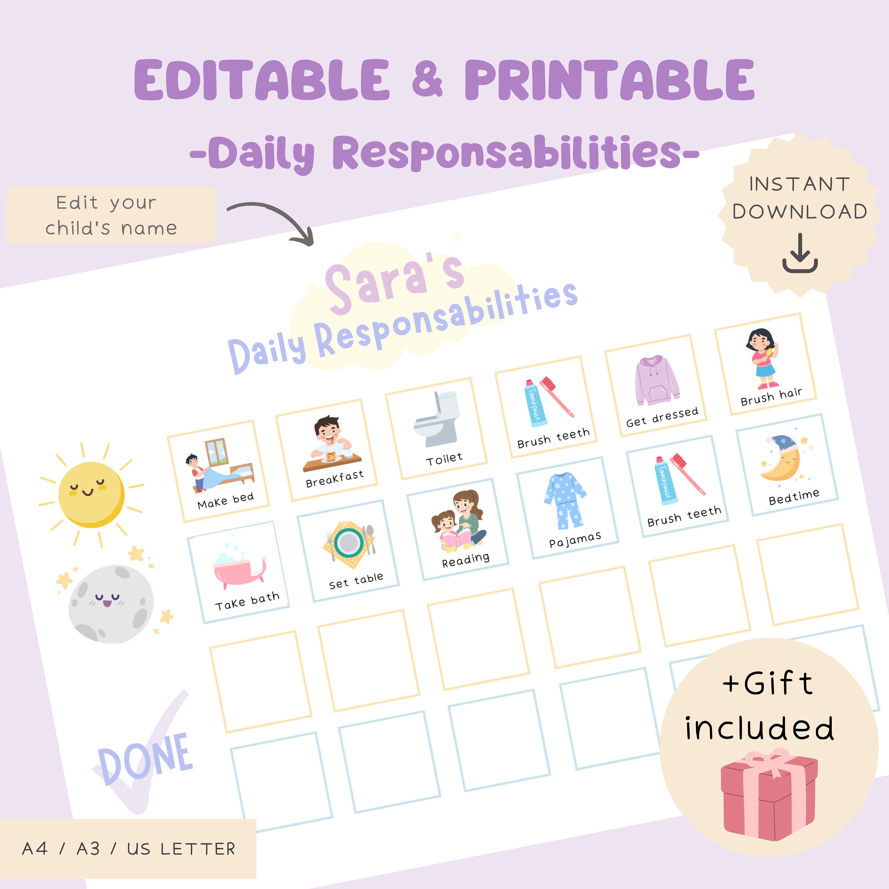 Editable Daily Routine Cards, Visual Schedule Kids, Kids Chore Chart ...
