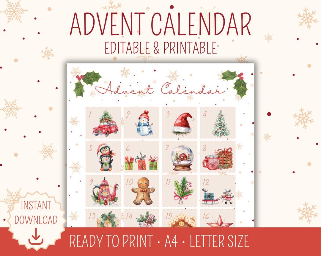 Editable Advent Activity Cards for Kids, Advent Calendar, Christmas ...