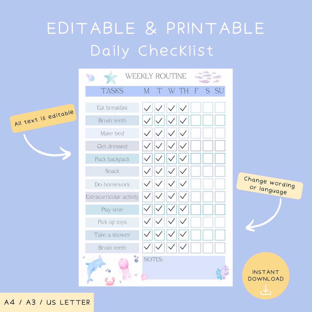 Daily Checklist, Daily Routine, Chore Chart, Chore Chart for Kids ...