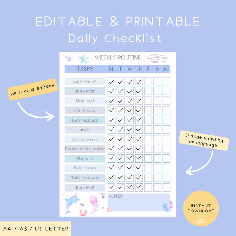 Daily Checklist, Daily Routine, Chore Chart, Chore Chart for Kids ...