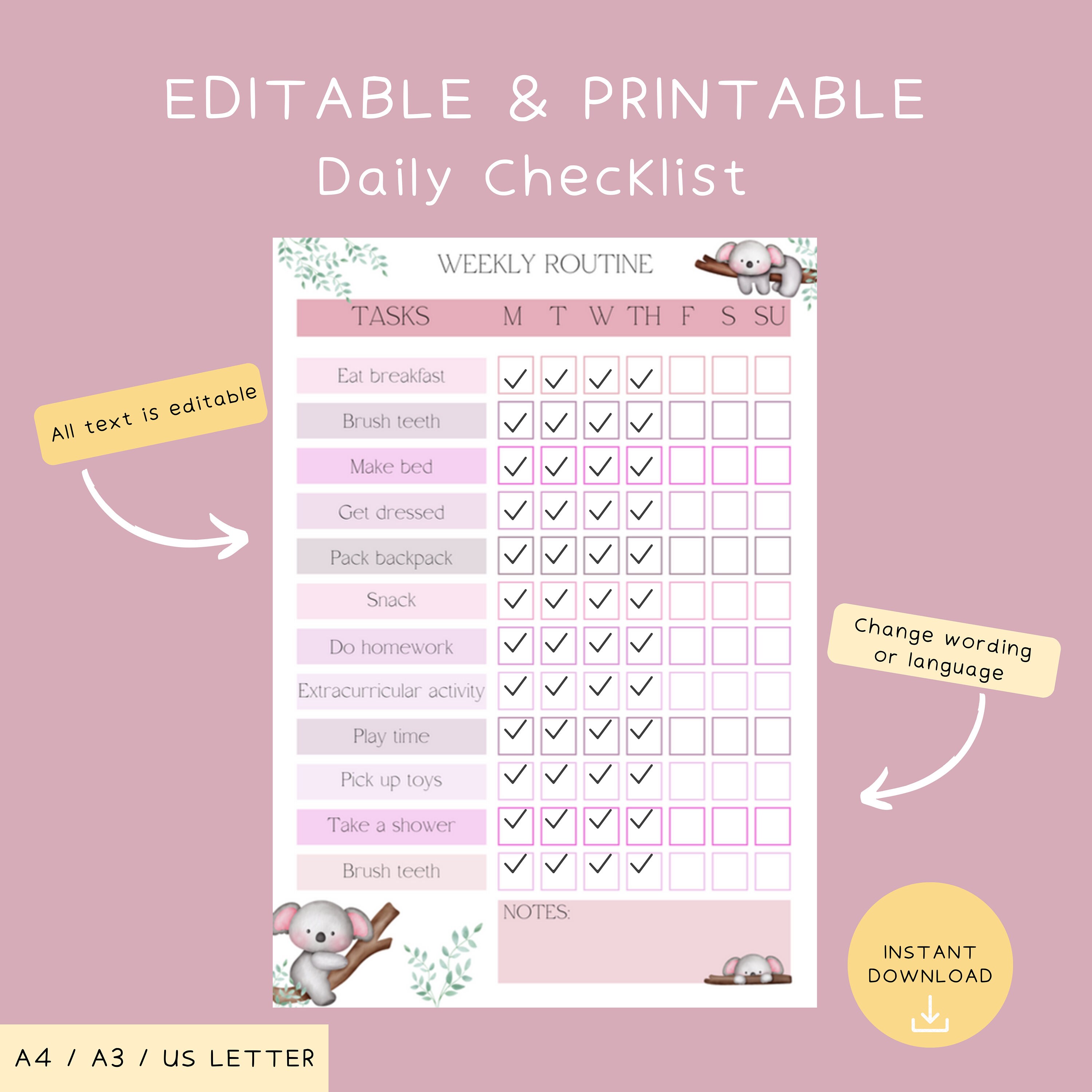 Daily Checklist, Daily Routine, Chore Chart, Chore Chart for Kids ...