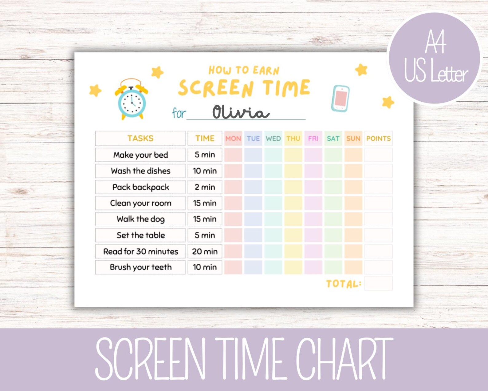 Editable Screen Time Checklist, How to Earn Screen Time Chart, Daily ...